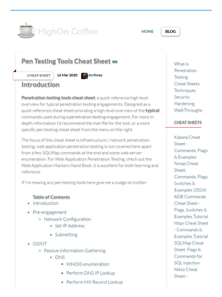 Pen Testing Tools Cheat Sheet | PDF | Computer Science | Internet ...