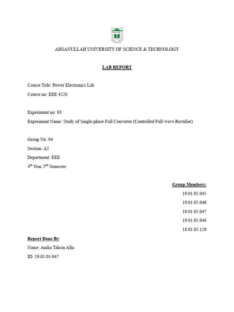 EEE 4228 - EXP 03 - A2 - Group 4 | PDF | Rectifier | Power Electronics
