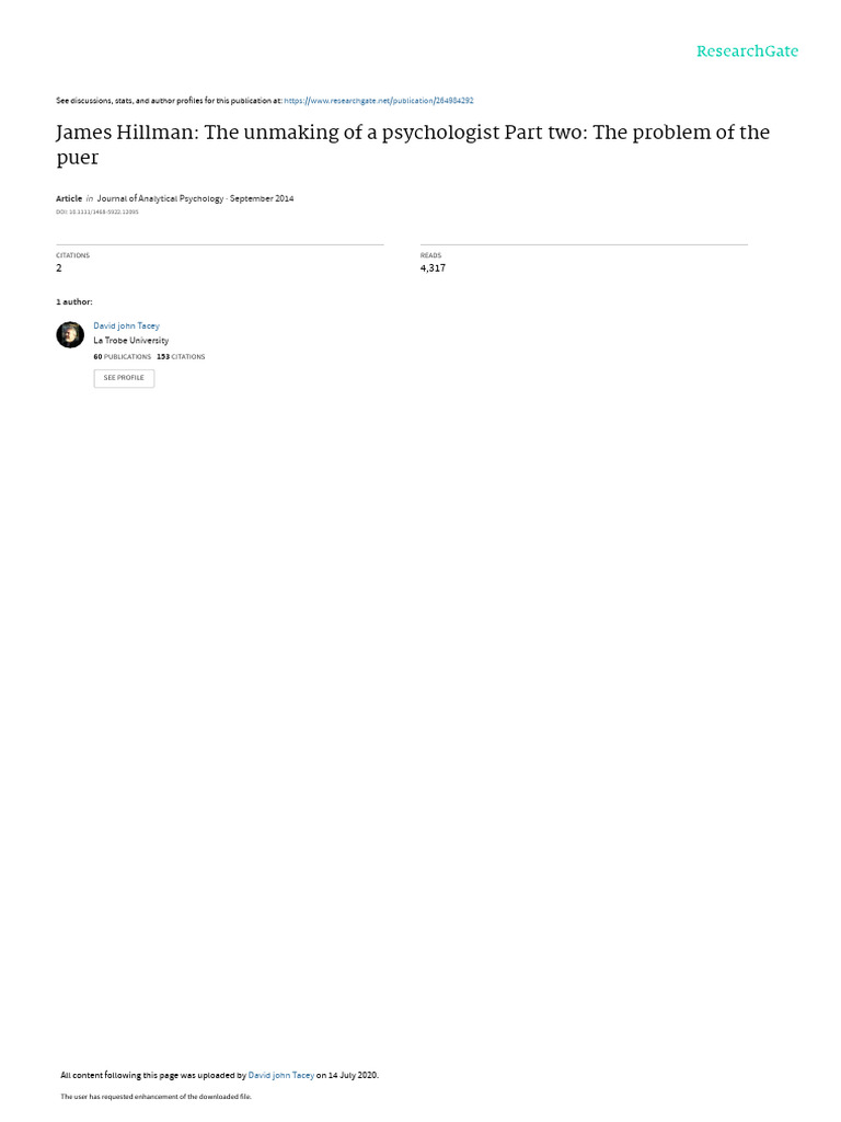 Tacey James Hillman The Unmakingofa Psychologist Part 2 | PDF | Analytical Psychology | Carl Jung