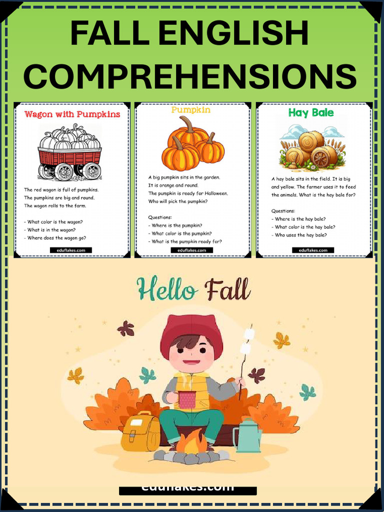 Fall Theme Kindergarten Comprehensions With Questions | PDF | Hay