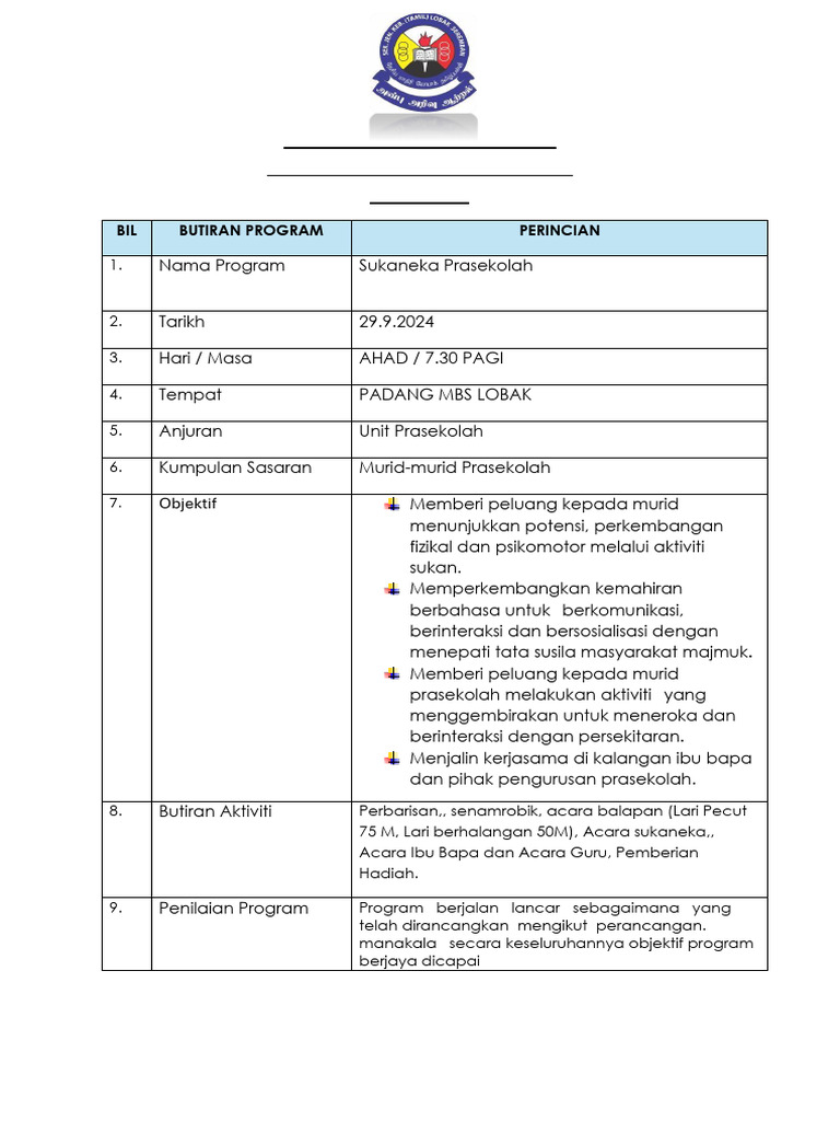 Laporan Sukaneka Prasekolah 1 | PDF | Karier & Perkembangan
