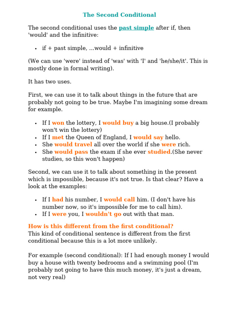 The Second Conditional- (explanation ,exercise & ans) | PDF