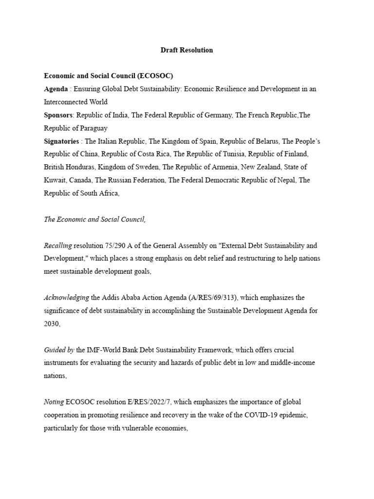 Draft Resolution Bits Mun 2024 ECOSOC | PDF | International Monetary ...