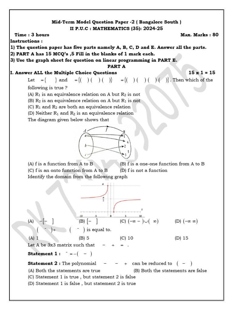 Mid Term QP Maths Sample 2 | PDF | Function (Mathematics) | Matrix (Mathematics)