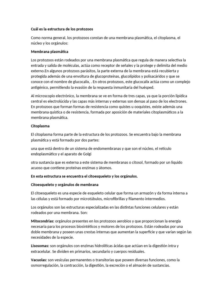 Estructura de los protozoos | PDF | Membrana celular | Citoplasma