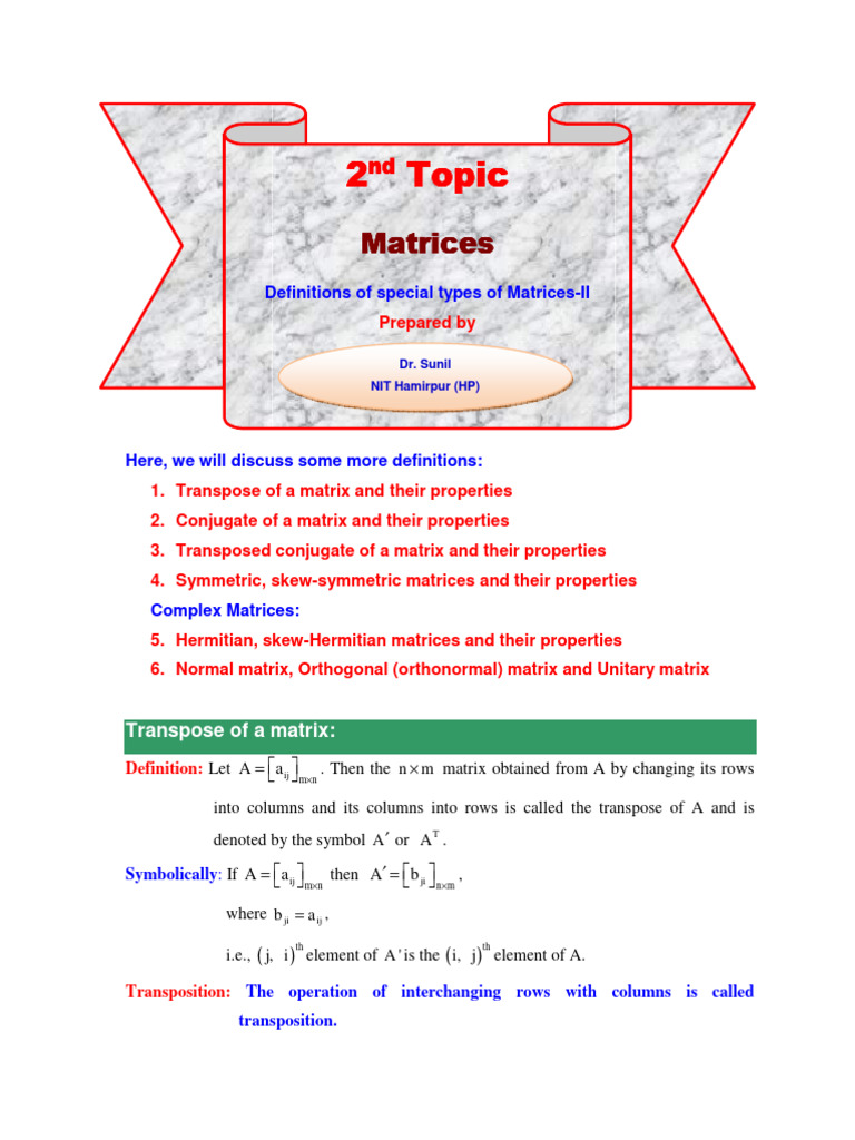 2.definitions of Special Types of matrices-II | PDF | Matrix ...