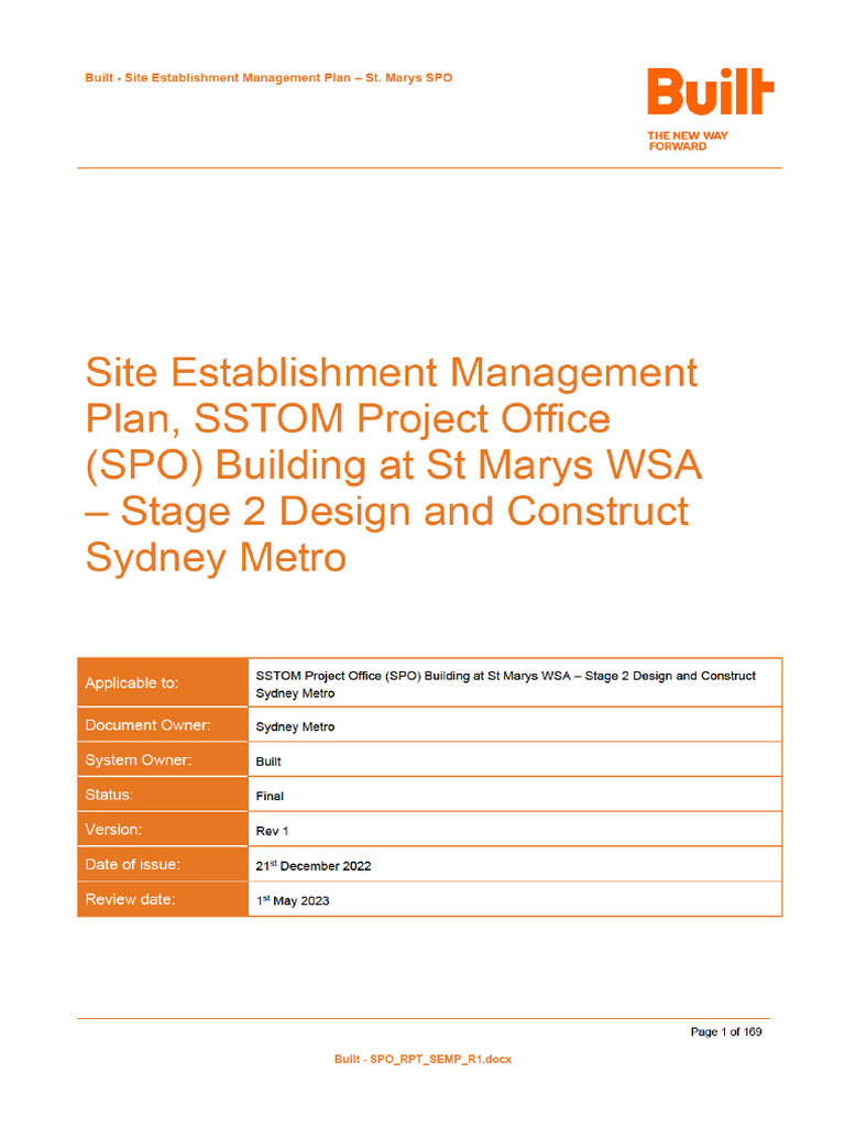 Site Establishment Management Plan - SPO - Redacted | PDF | Dangerous ...