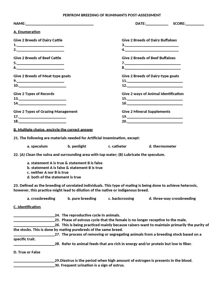 Perfrom Breeding of Ruminants Quiz | PDF | Domesticated Animals | Livestock