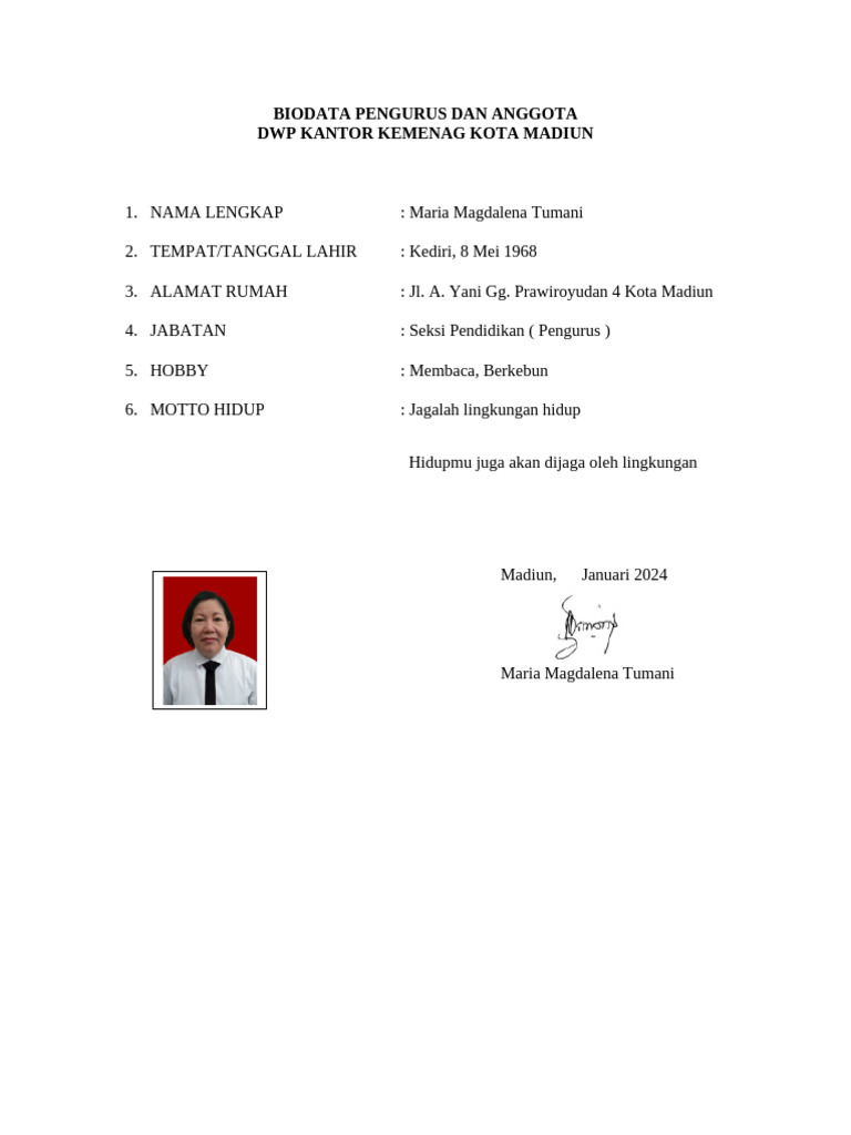 Biodata Data Pengurus Dan Anggota | PDF