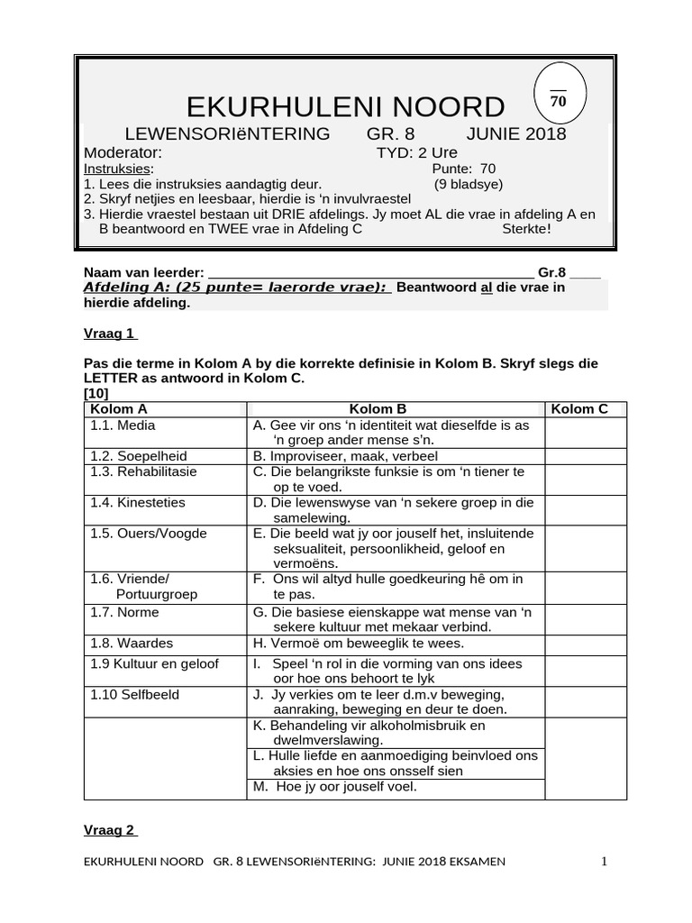 Grade 8 Lo June 2018 Afr Exam Paper | PDF