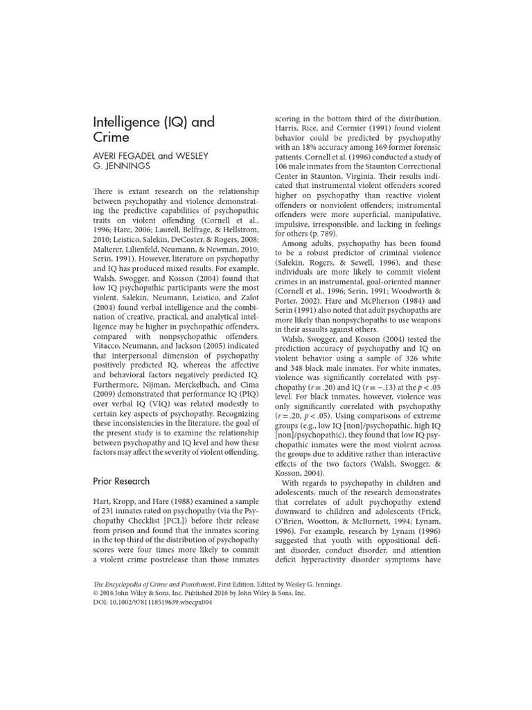 IQ and Psychopathy in Violent Crime | PDF | Psychopathy | Criminology