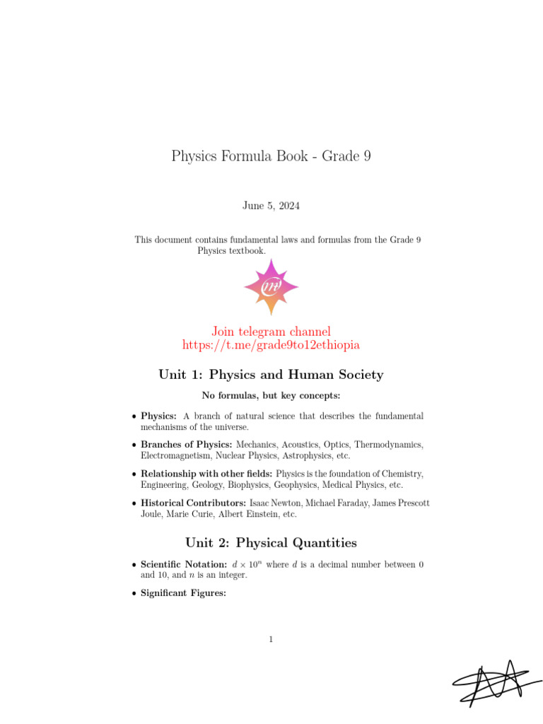 Grade 9 Physics Formulas | PDF | Force | Newton's Laws Of Motion