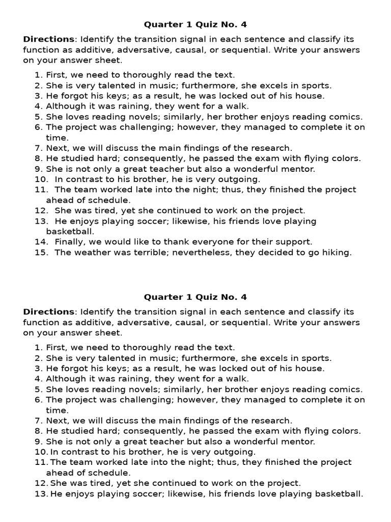 Quiz On Transition Signals | PDF