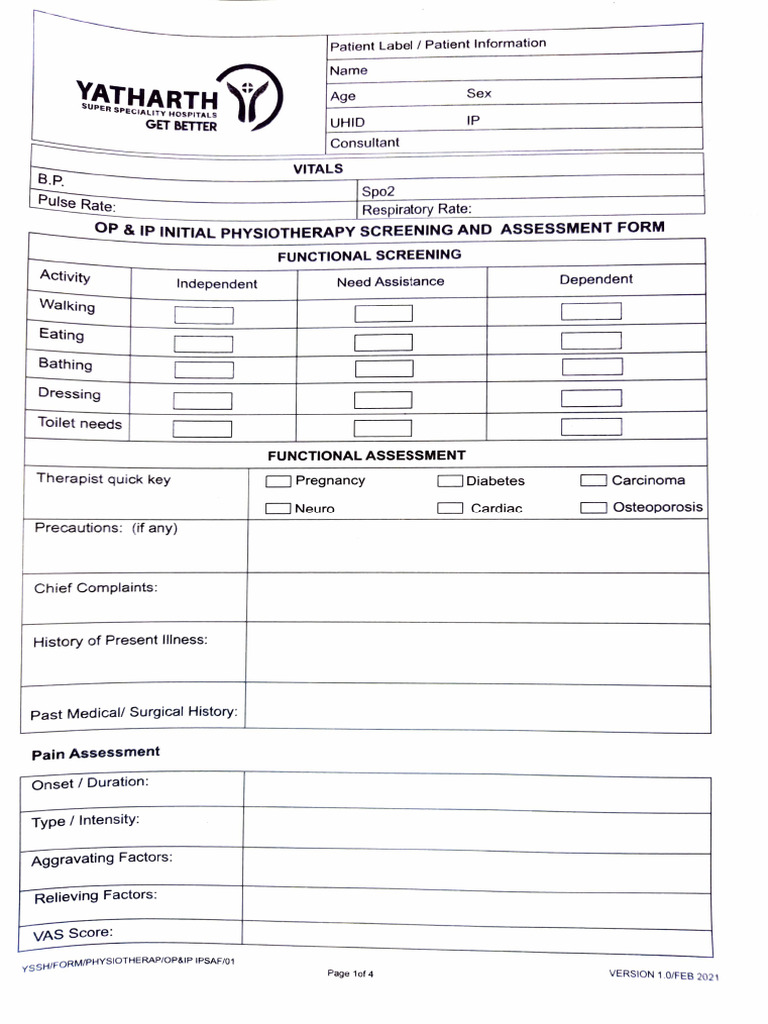 Physiotherapy Assessment Form PDF | PDF | Physical Therapy | Informed ...