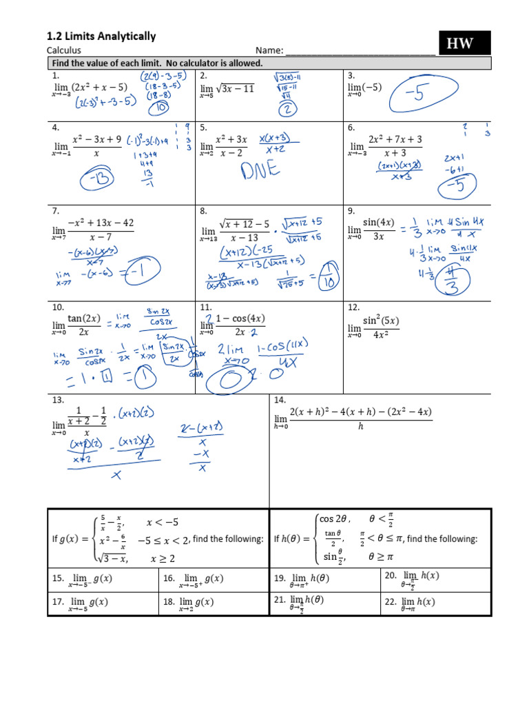HW Limits Analytically | PDF