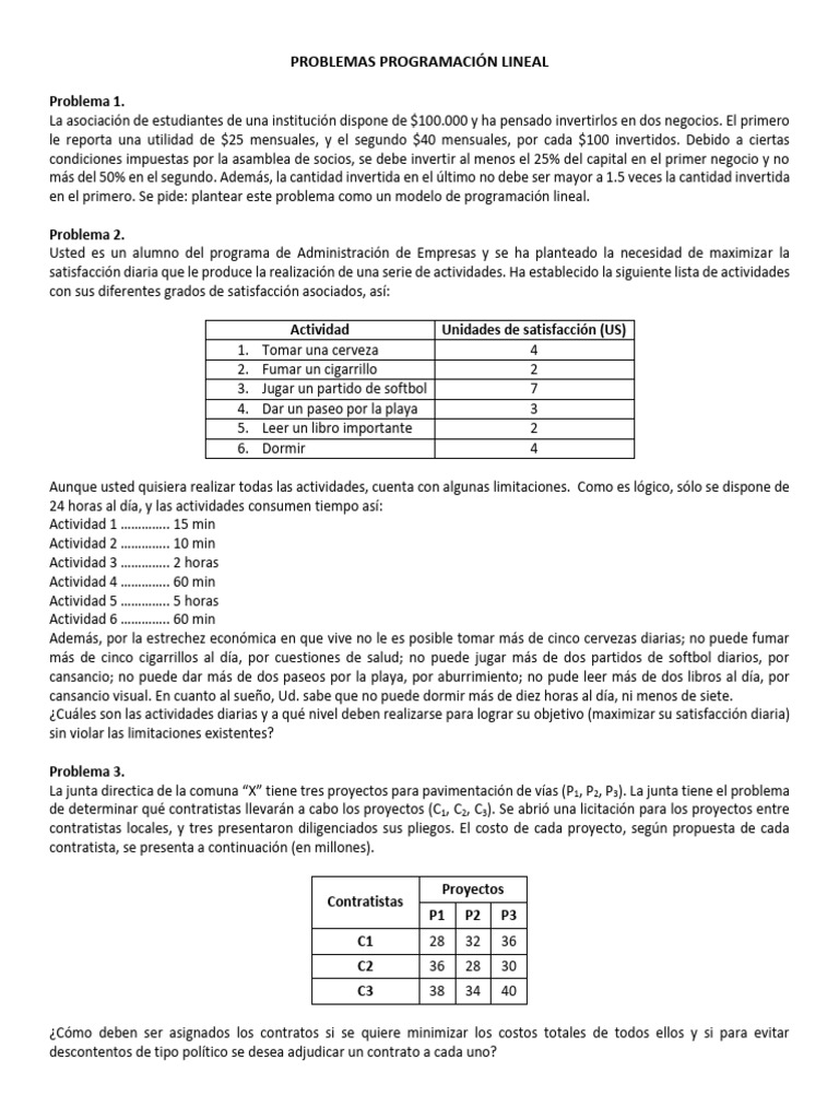 Ejercicios programación lineal | PDF | Alimentos | Nutrición Ejercicios programación lineal | PDF | Alimentos | Nutrición
