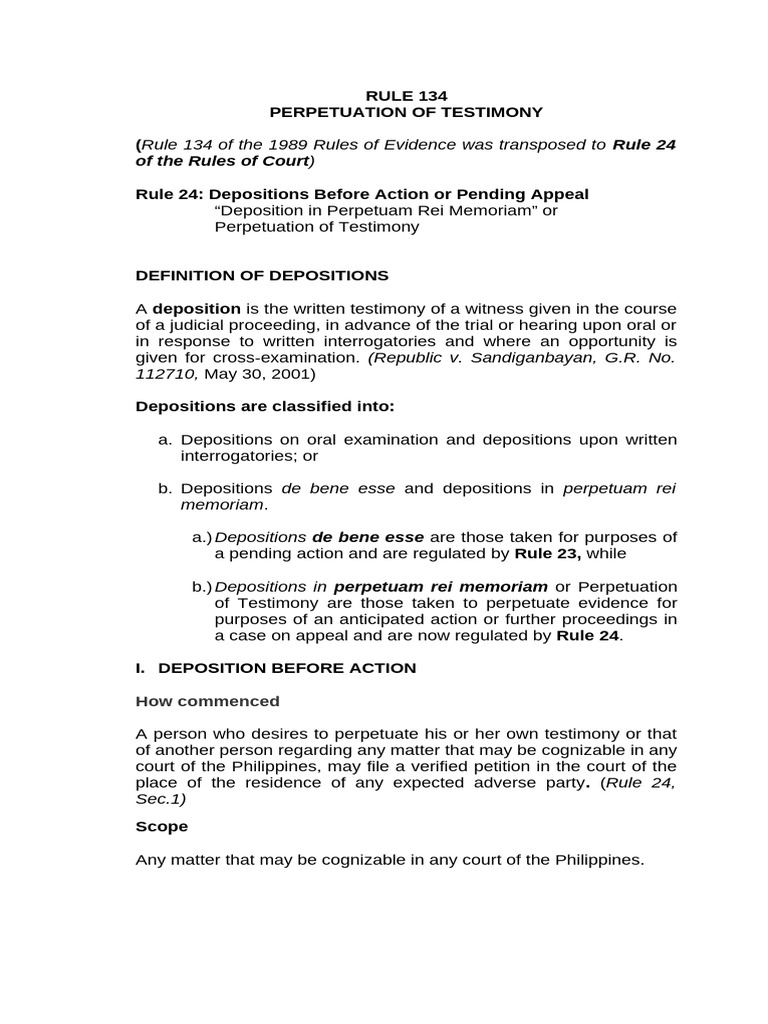 RULE-134 | PDF | Deposition (Law) | Discovery (Law)