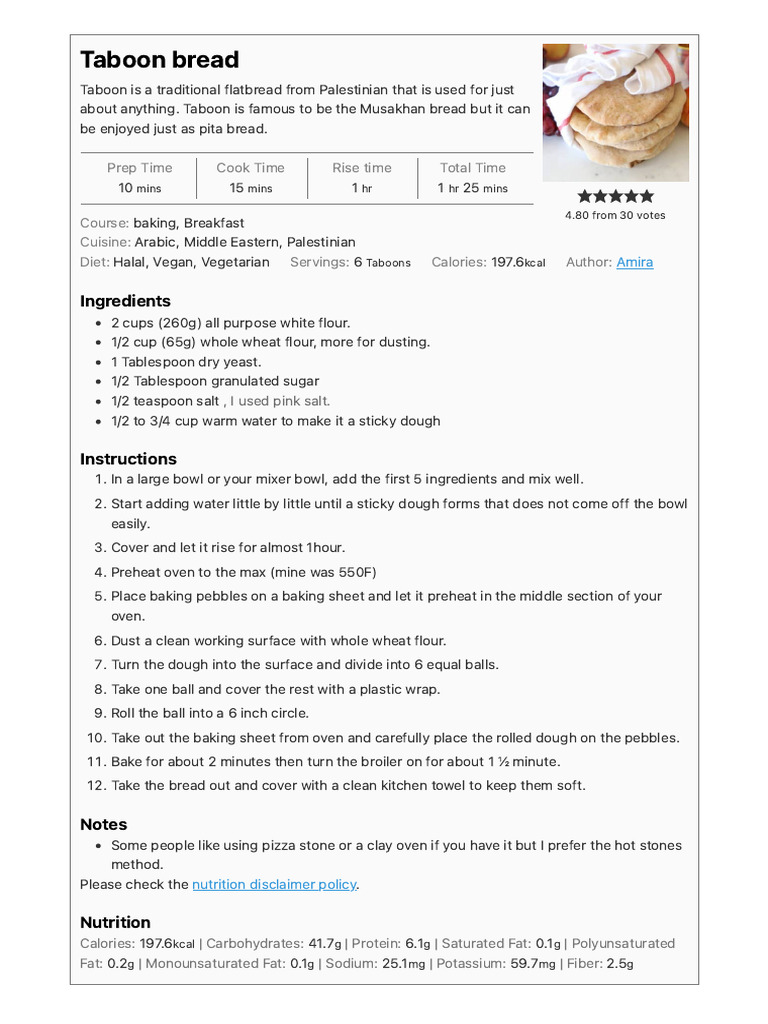 Taboon Bread - Amira's Pantry | PDF