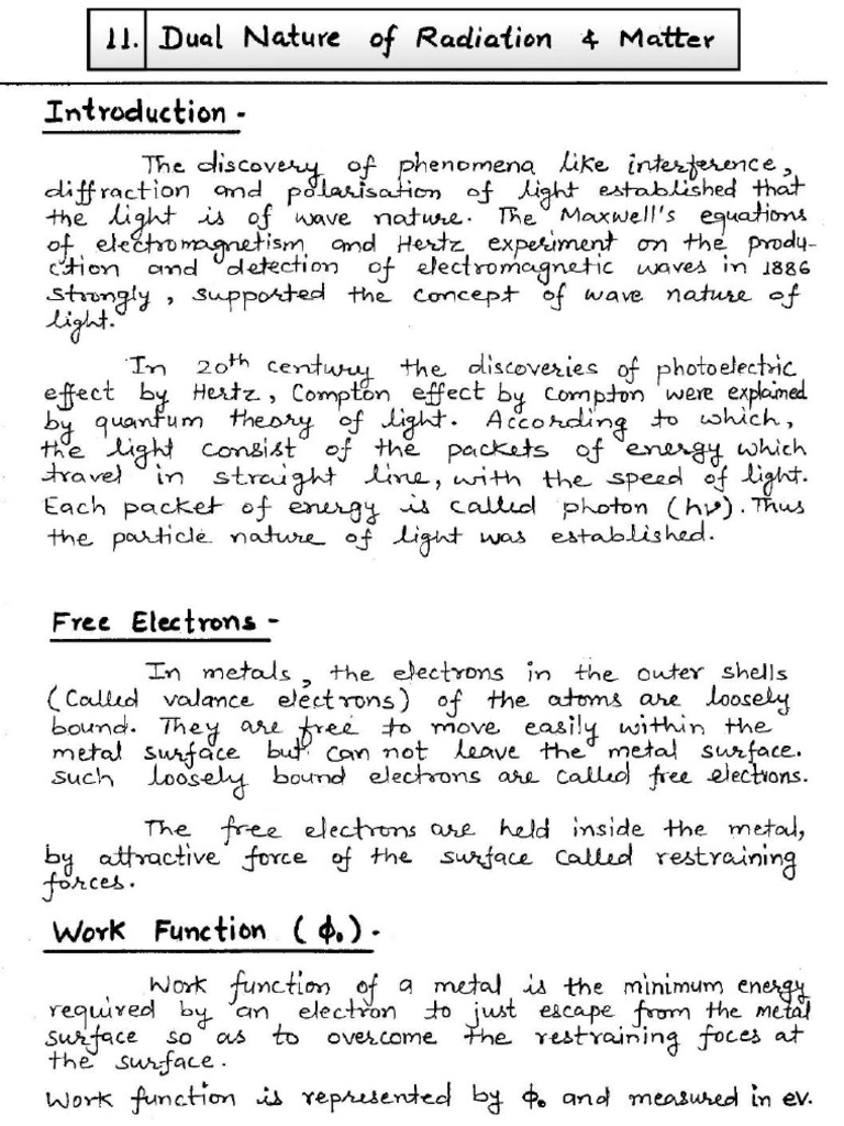 Dual Nature of Matter and Radiation Notes | PDF