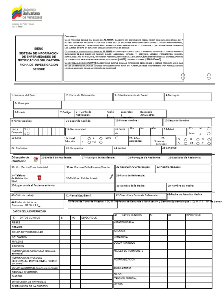 Ficha de Investigacion de Dengue Editable | PDF | Especialidades ...