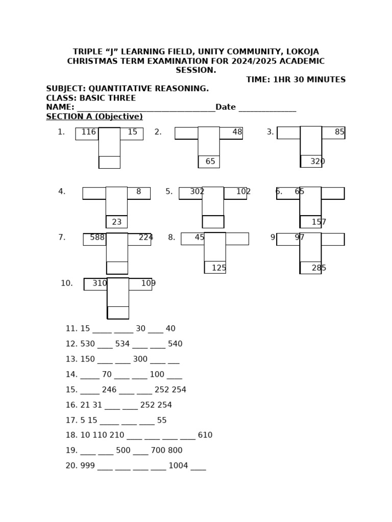 2024/2025 Basic Three Exam: Quantitative Reasoning | PDF