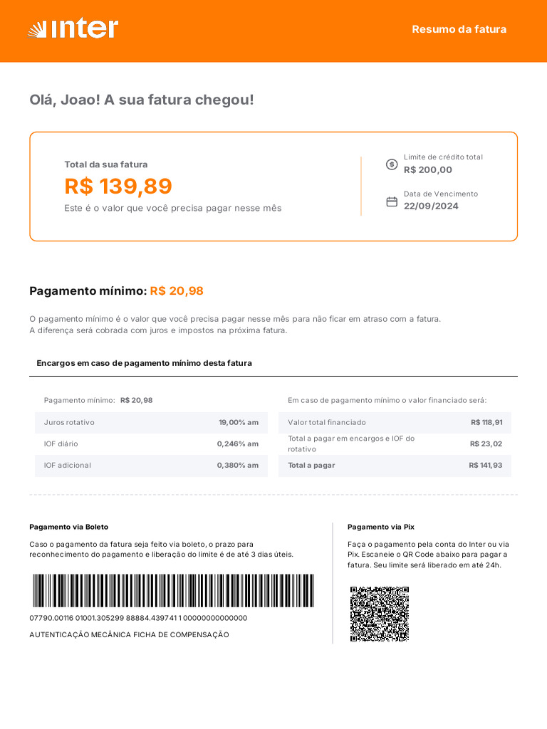Fatura Banco Inter | PDF | Crédito rotativo | Juros
