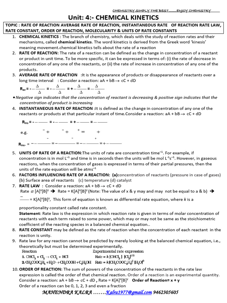 Chemical Kinetics 2022 Notes | PDF | Reaction Rate | Activation Energy