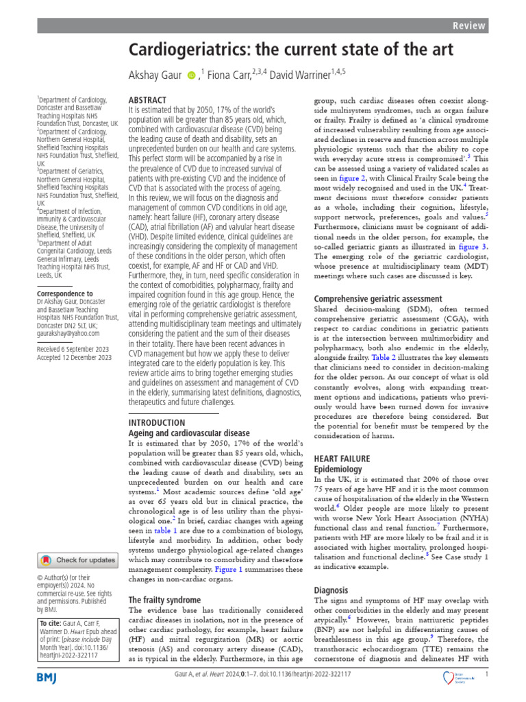 Cardiogeriatrics The Current State of The Art 2024 | PDF | Heart ...