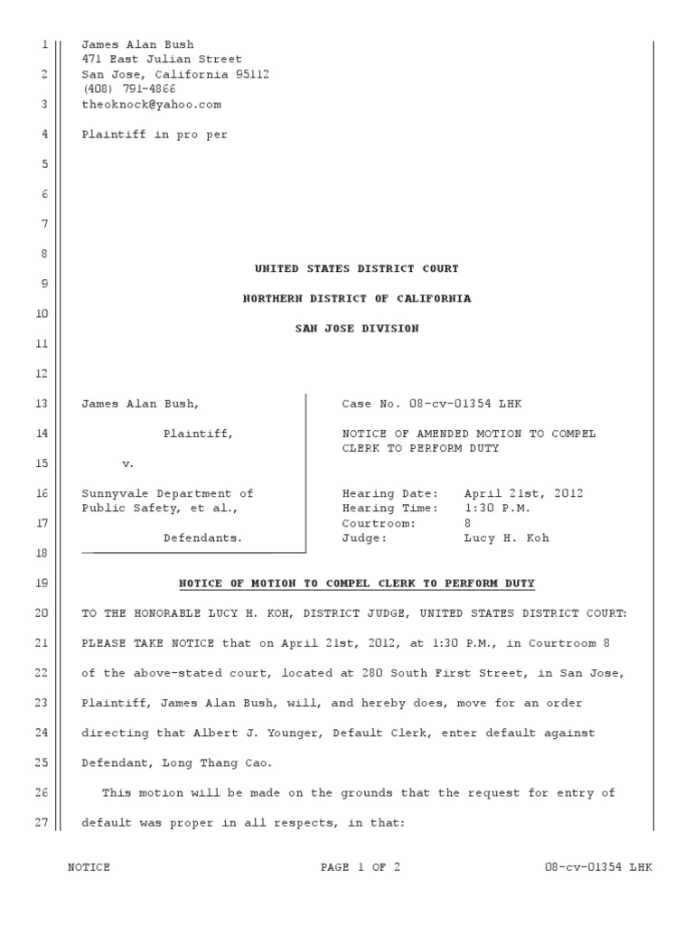 Motion To Compel Clerk To Perform Duty | PDF | Service Of Process ...