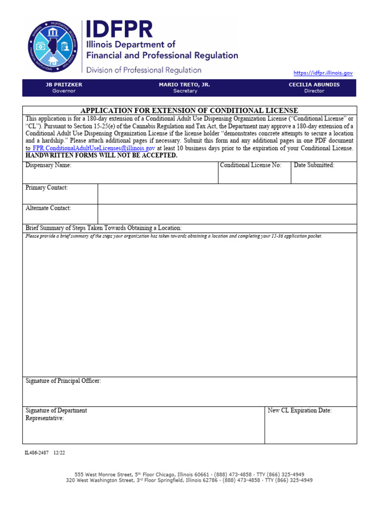 Application For Extension of Conditional License: FPR ...