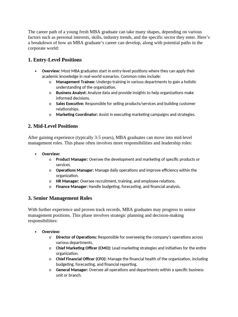 Career Path of A Young Fresh MBA Graduate | PDF | Chief Financial ...
