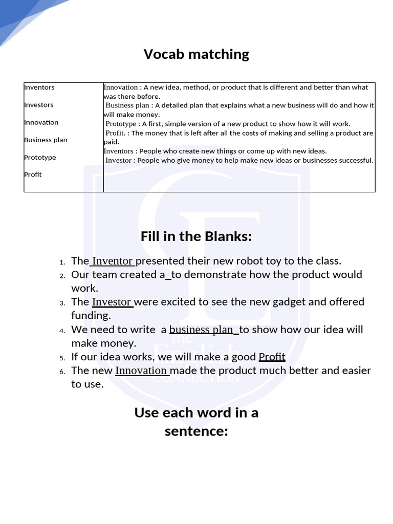 Vocab Worksheet Shark Tank | PDF