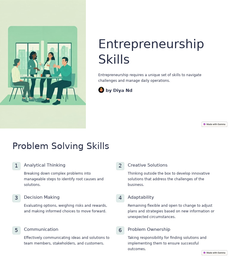 Entrepreneurship Skills | PDF | Business | Self-Improvement