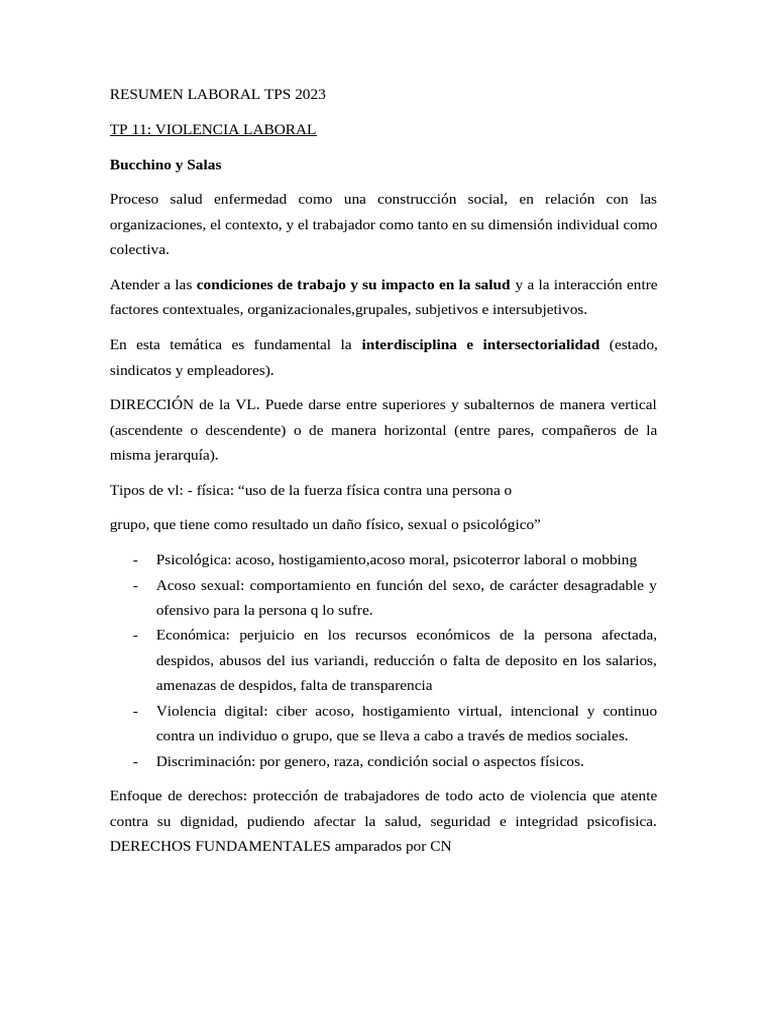 RESUMEN LABORAL TPS 2023 | PDF | Acoso sexual | Violencia