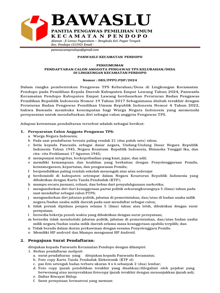 Pengumuman Penerimaan & Lampiran Berkas Persyaratan | PDF