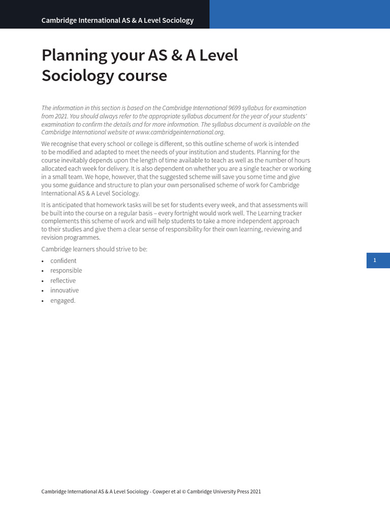 Cambridge International AS & A Level Scheme of Work | PDF ...