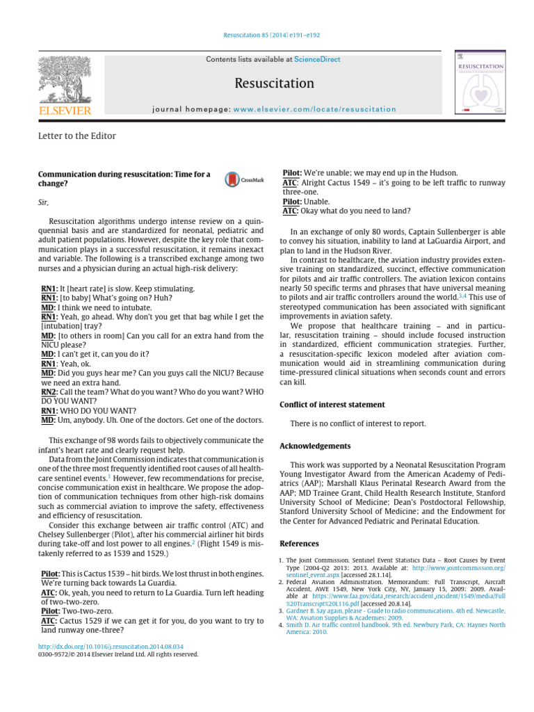 Communication During Resuscitation Time For A Cha | PDF | Neonatal Intensive Care Unit | Air ...