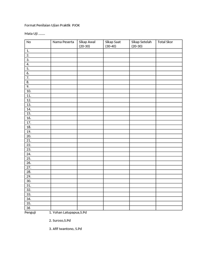 Format Penilaian Ujian Praktik PJOK | PDF | Game & Aktivitas | Kesehatan Holistik