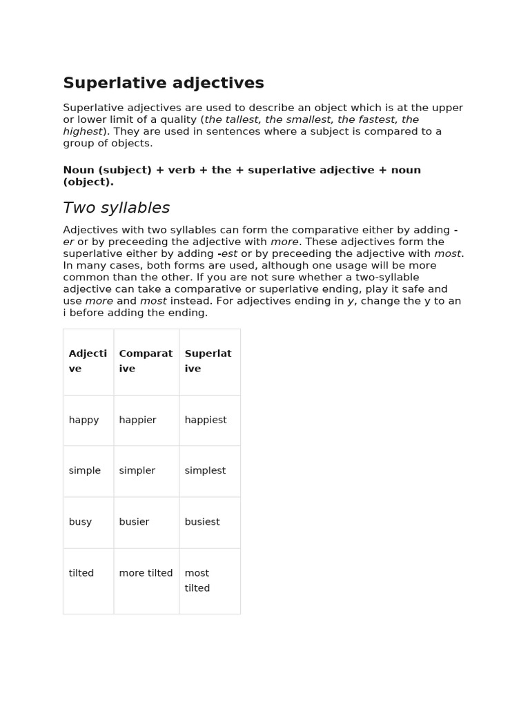 Superlative Adjectives | PDF