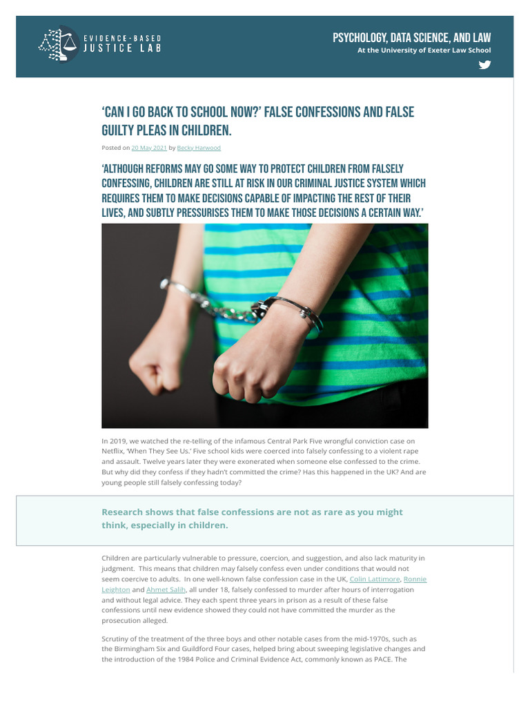 False Confessions in Children: PACE Impact | PDF | Confession (Law ...