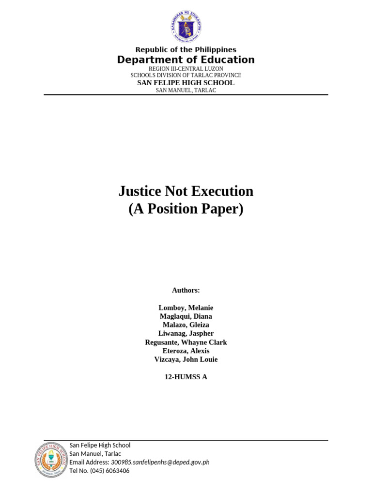 Position Paper Sample | PDF | Crimes | Crime & Violence