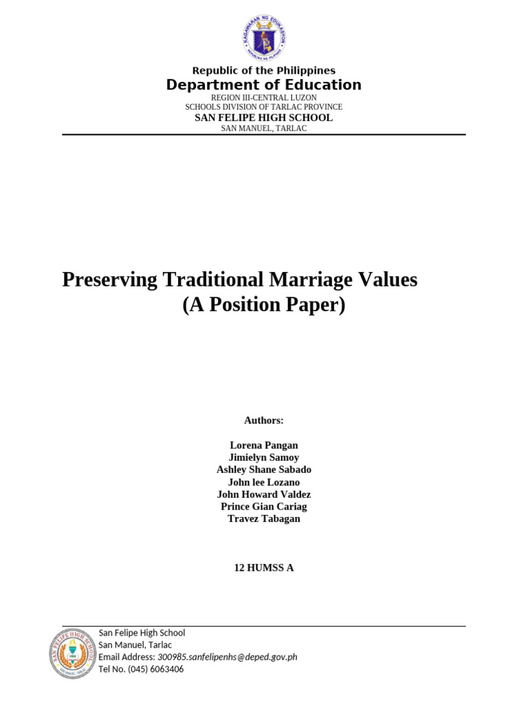 Position Paper Sample | PDF | Same Sex Marriage | Marriage