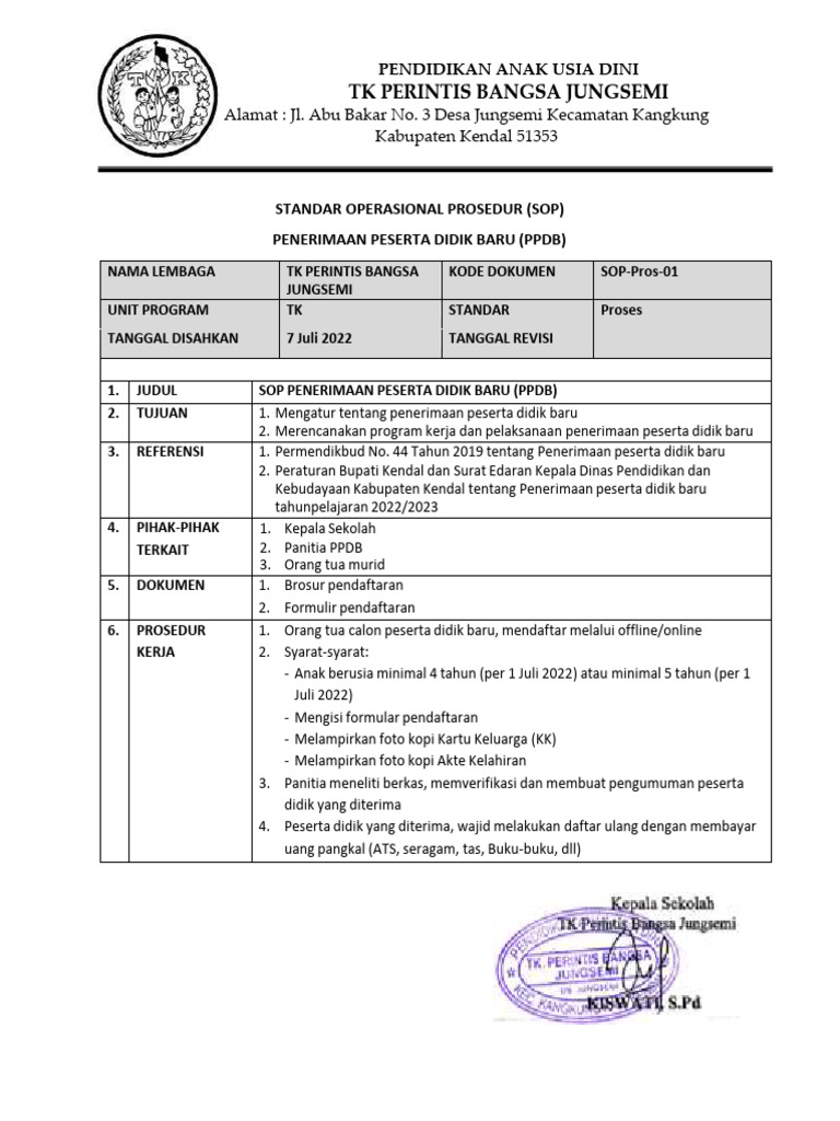6.3.1. SOP PPDB TK PB Jungsemi | PDF