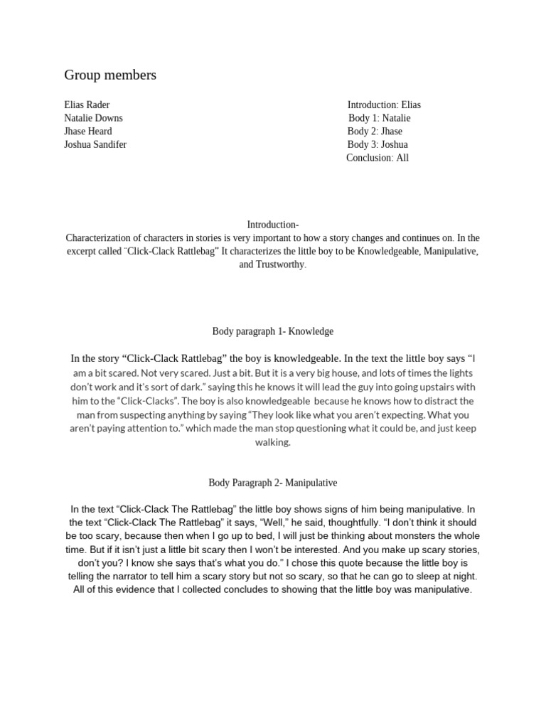 Literary Analysis Prompt - Click-Clack Rattlebag - Group 3 | PDF ...