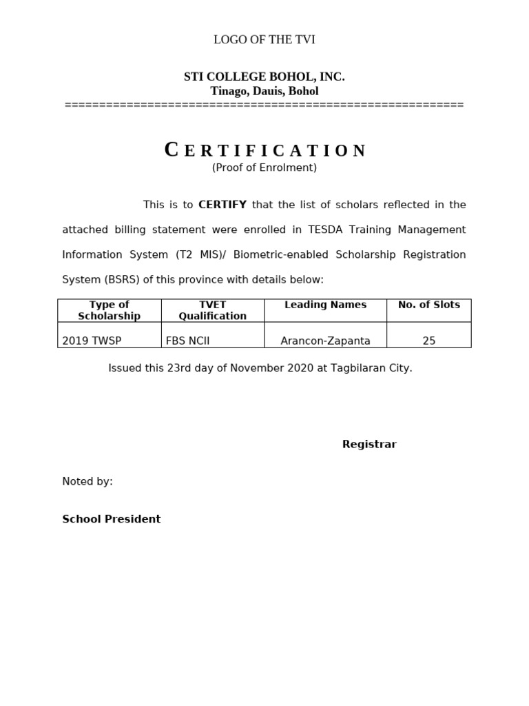 Proof of Enrolment (TVIs) | PDF | Social Science