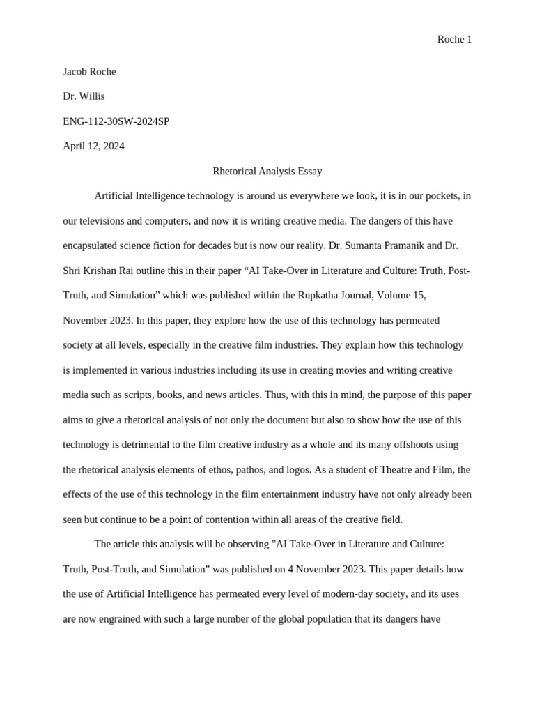 AI's Impact on Film: A Rhetorical Analysis | PDF | Artificial ...
