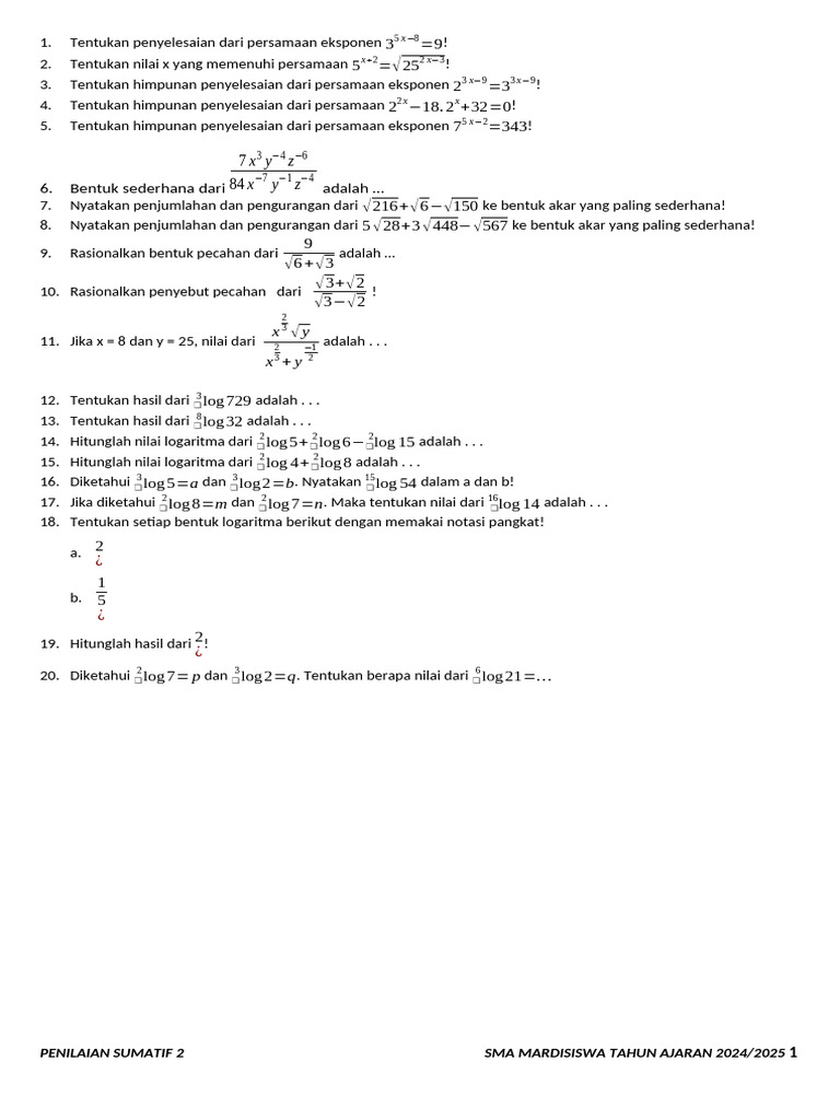 Latihan Ps 2 Mat X 2024 Pdf Komputer