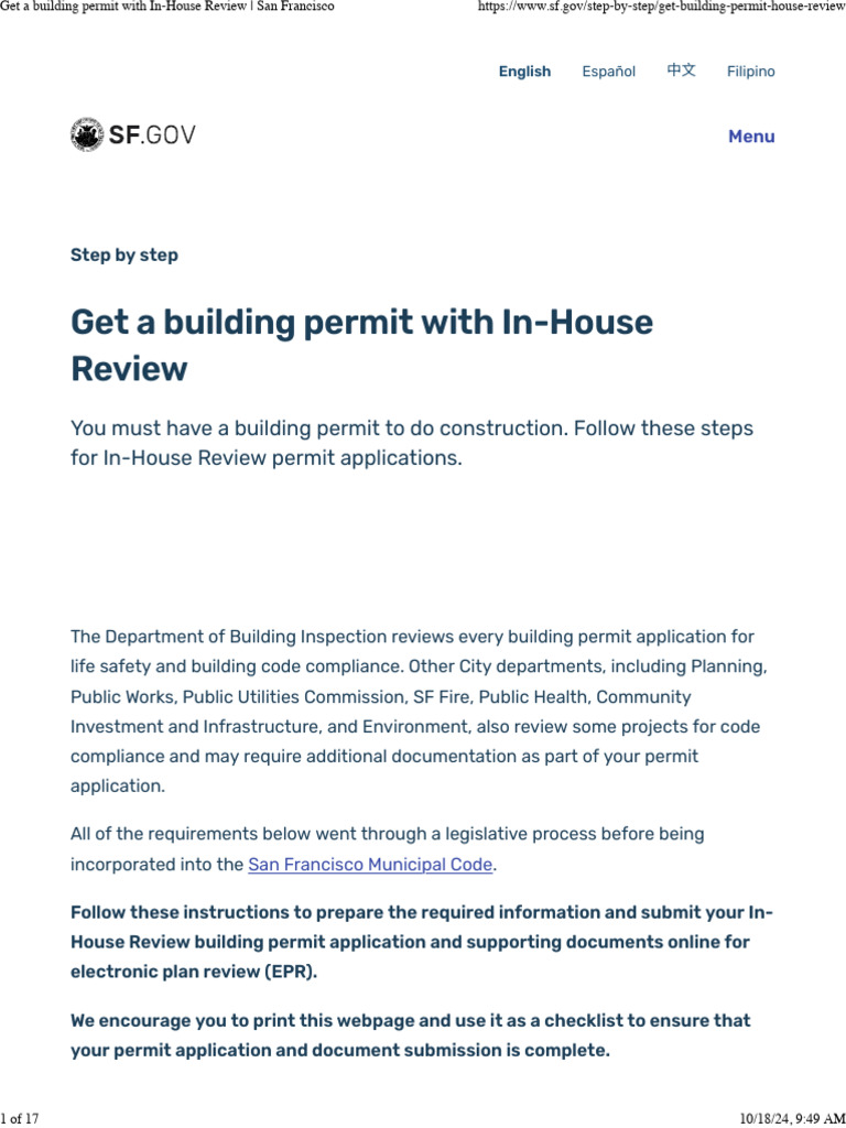 SF Building Permit In-House Review Guide | PDF | Stormwater ...