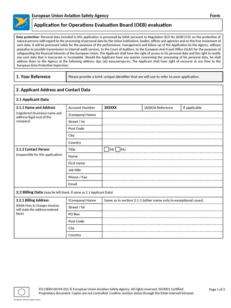 FO - CSERV - .00194-001 - Application For Operations Evaluation Board (OEB) Evaluation - Final | PDF
