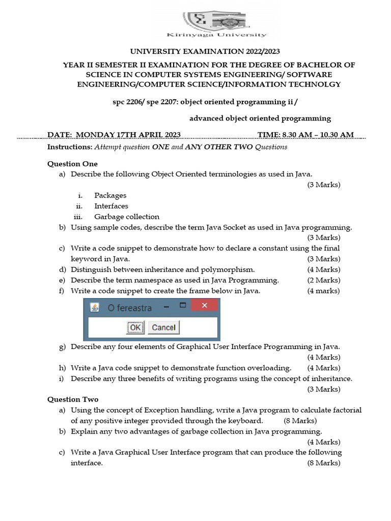 Spc 2206 Spe 2207 Object Oriented Programming Ii Year Ii Semester Ii 1 Pdf Class Computer